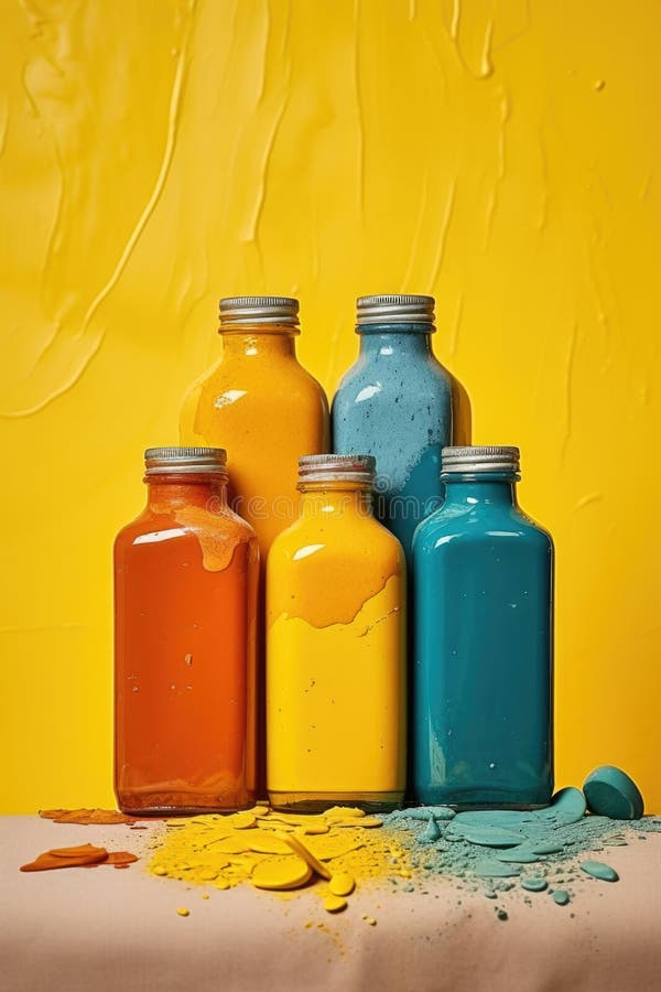 A Group of Jars Filled with Different Colored Paint. Perfect for Art ...