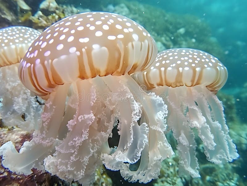 A Group of Jellyfish with Bubbles in the Sea Stock Illustration ...