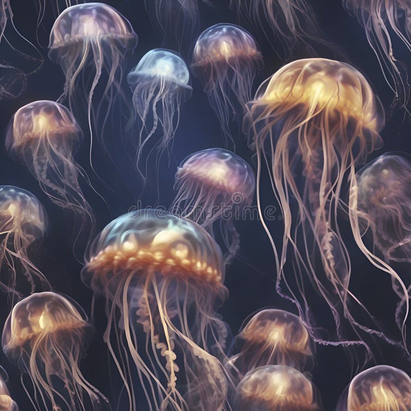 Group of Jellyfish in the Ocean. AI-Generated. Stock Illustration ...