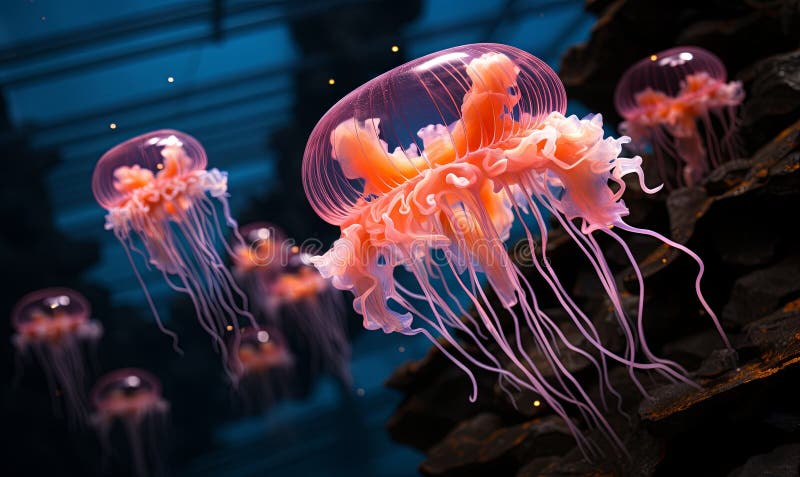 Group of Jellyfish Swimming in Tank Stock Photo - Image of aquarium ...