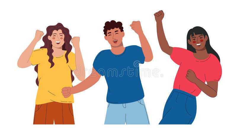 A Group of Joyful People of Different. they Raise Their Hands and ...