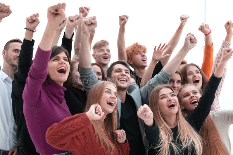 Group of Jubilant Young People Looking Forward Stock Image - Image of ...