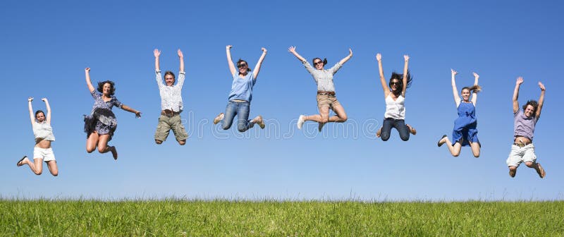 Group jumping stock image. Image of adult, freedom, field - 11181793