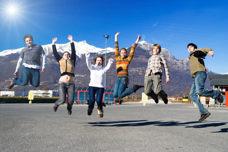 Group of jumping people stock image. Image of enjoy, friends - 7187691