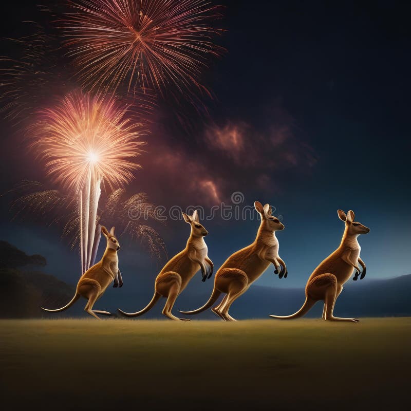A Group of Kangaroos Bouncing High into the Air, Forming a Spectacular ...