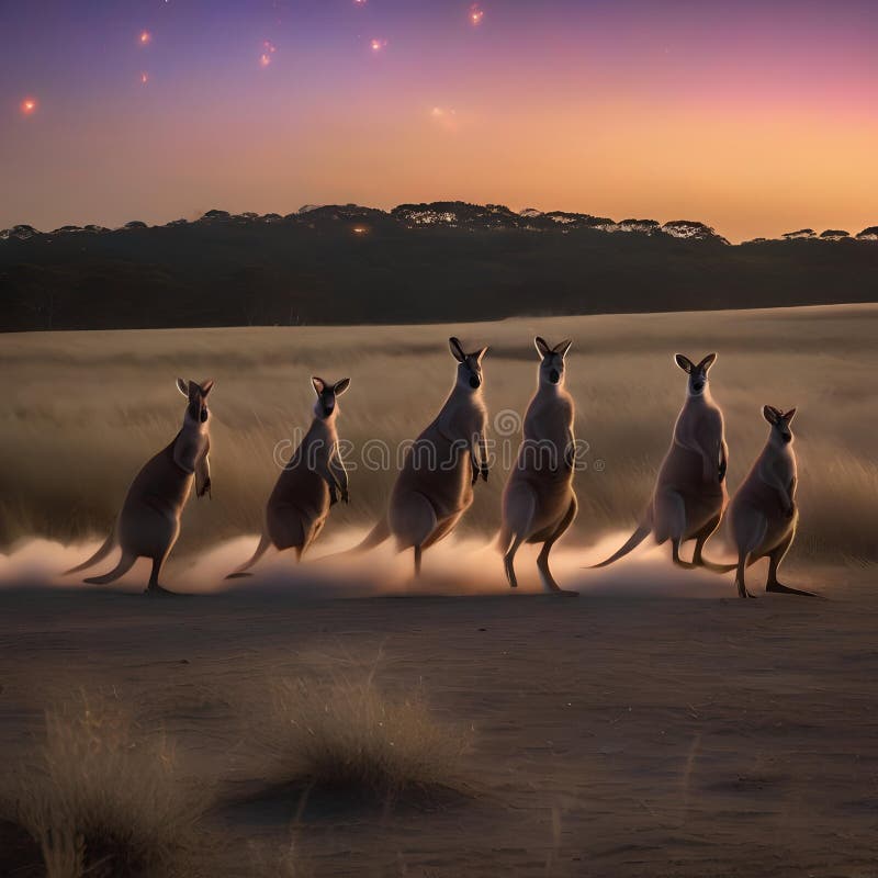 A Group of Kangaroos Bouncing High into the Air, Forming a Spectacular ...