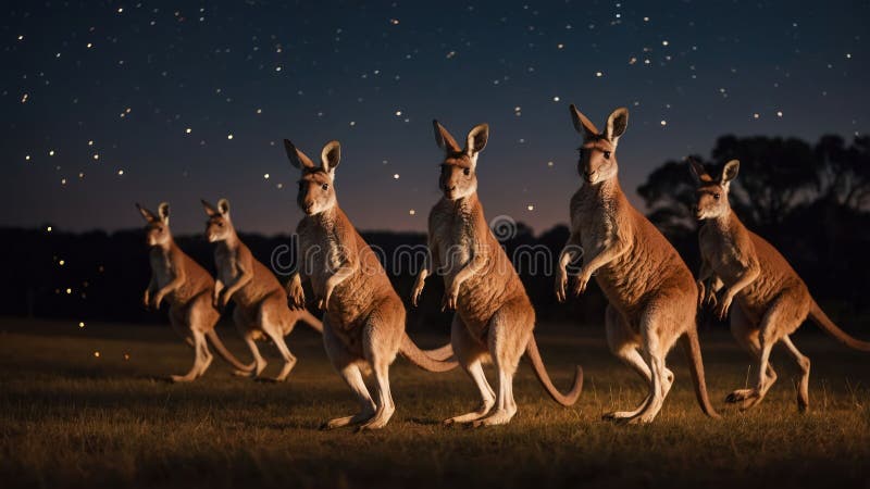 Red Kangaroos at Night Under Starry Sky, Majestic Australian Wildlife ...