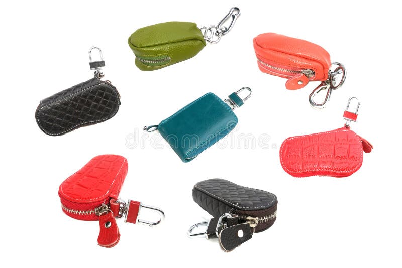 Group Key Chain Leather on Isolated Stock Photo - Image of ring, black ...