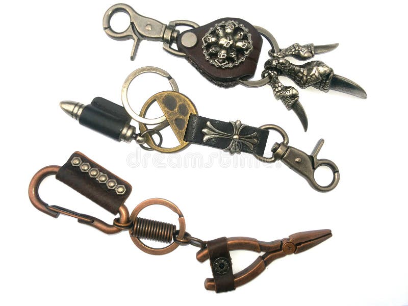 Group Key Chain Leather on Isolated Stock Photo - Image of black, metal ...
