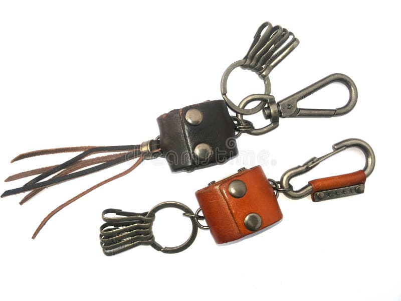 Group Key Chain Leather on Isolated Stock Photo - Image of ring, black ...