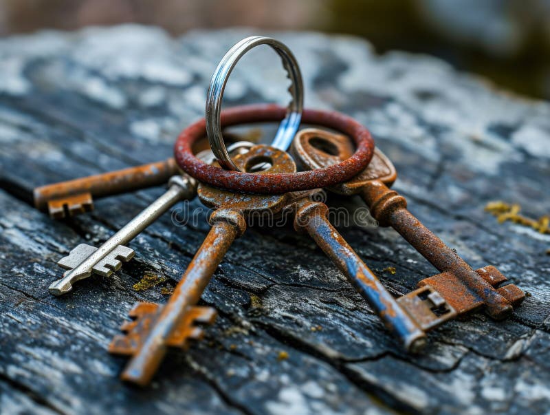 A Group of Keys on a Wood Surface Stock Illustration - Illustration of ...