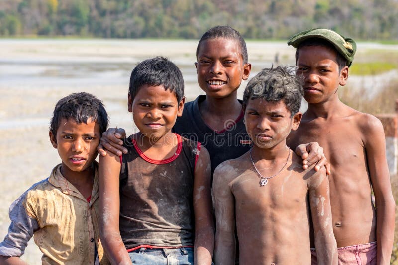 Group of Kid, they Work in River in Renukoot Editorial Stock Image ...
