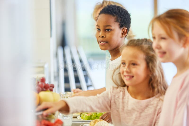 Group of Kids at the Buffet in the Cafeteria Stock Image - Image of ...