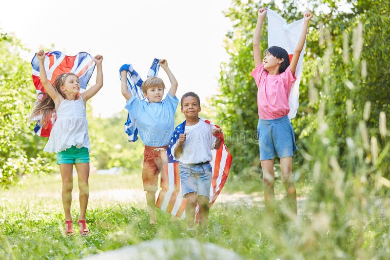 Group of Kids Celebrates International Cooperation Stock Image - Image ...