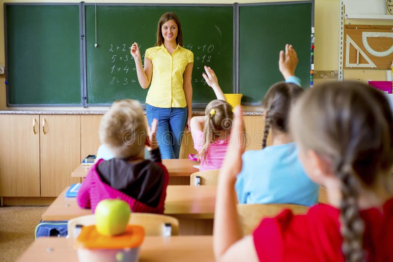 Kids in classroom stock image. Image of pupil, backpack - 99622049