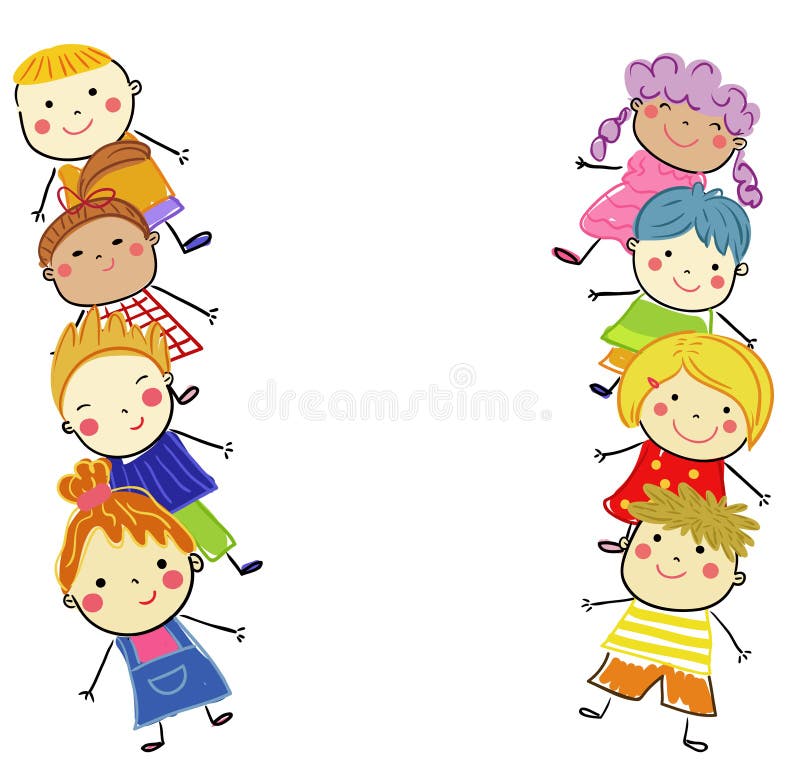 Group of Kids,drawing Sketch Stock Illustration - Illustration of ...