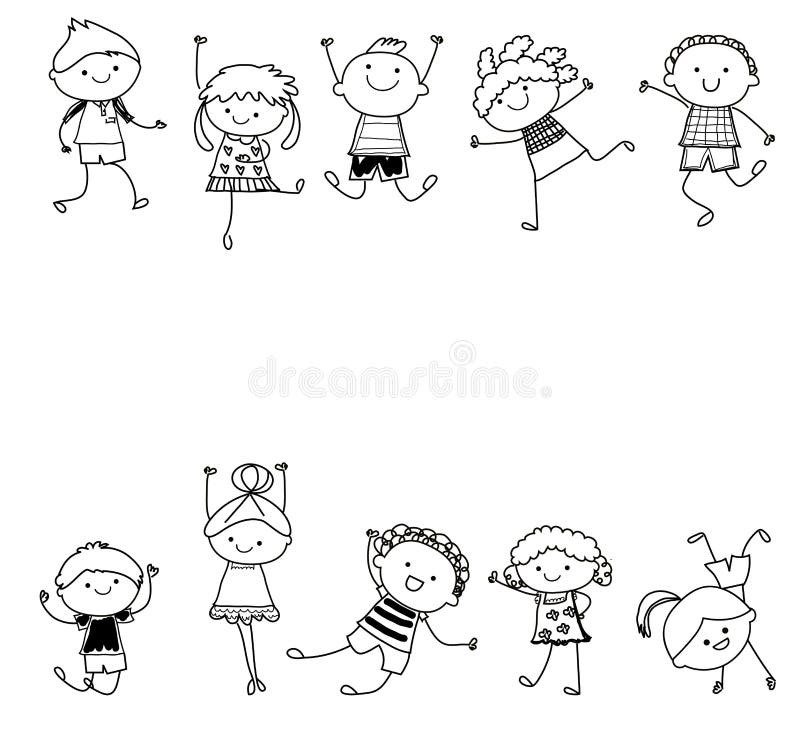 Group of Kids,drawing Sketch Stock Vector - Illustration of girl, stick ...