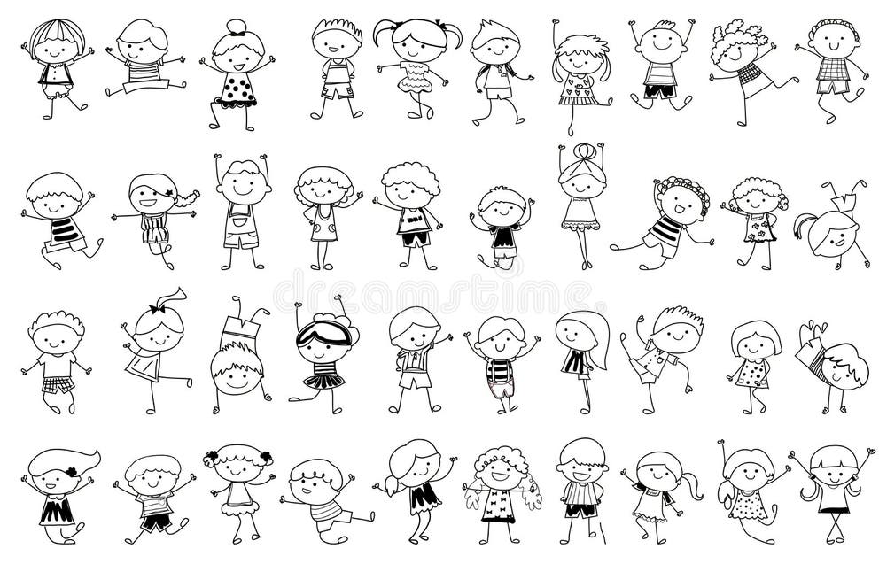 Group of Kids,drawing Sketch Stock Vector - Illustration of girl ...