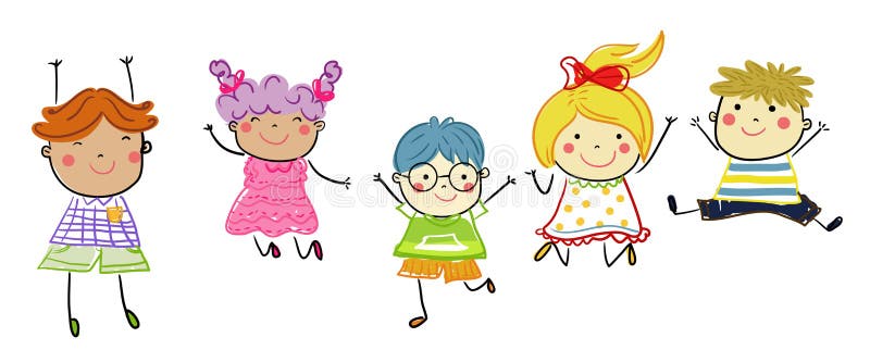 Group of Kids,drawing Sketch Stock Illustration - Illustration of ...