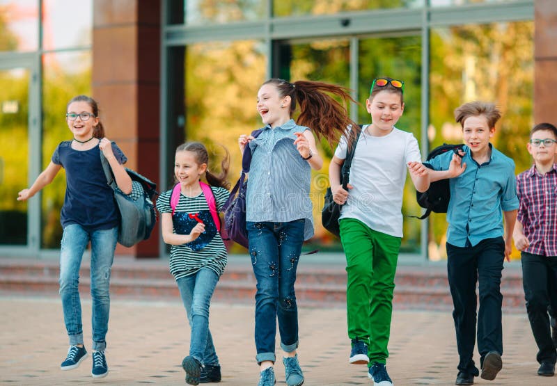 Group of Kids Going To School Together. Stock Image - Image of school ...