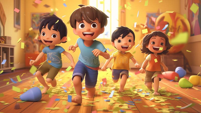 Group of Kids Having Fun, Running. Beautiful Illustration Picture Stock ...