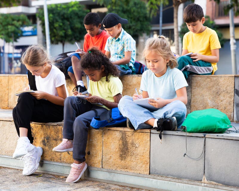 Group of Kids Having Open Air Lesson Stock Image - Image of child ...