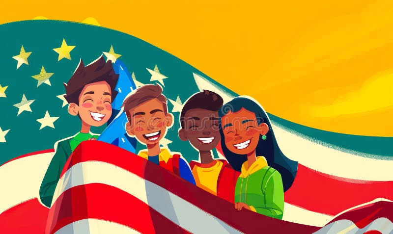 A Group of Kids Holding an American Flag Stock Photo - Image of human ...