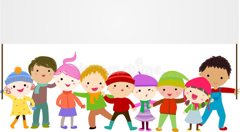 Group of Kids Holding a Banner Stock Vector - Illustration of group ...