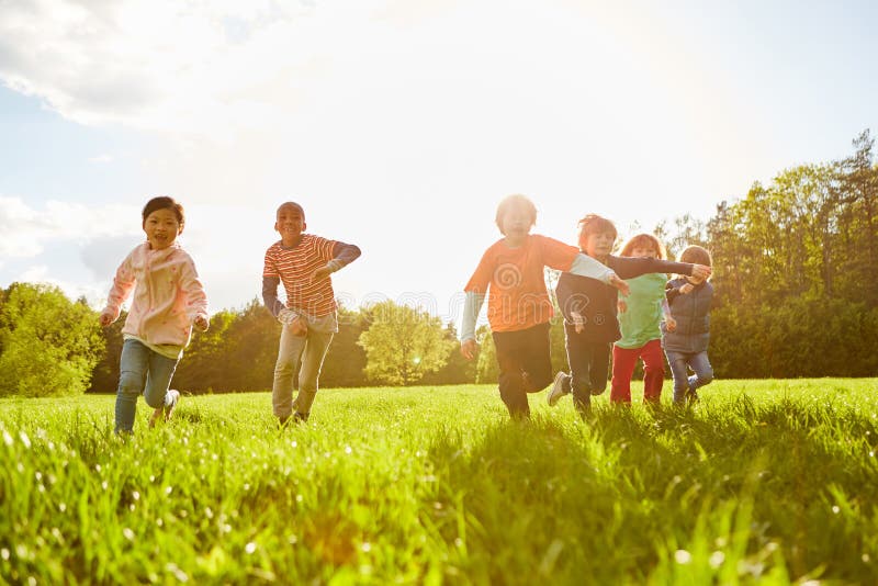 Group of Kids Makes a Race in the Summer Stock Image - Image of people ...