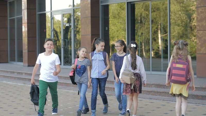 Group of Kids Meet Each Other in Front of School Stock Video - Video of ...