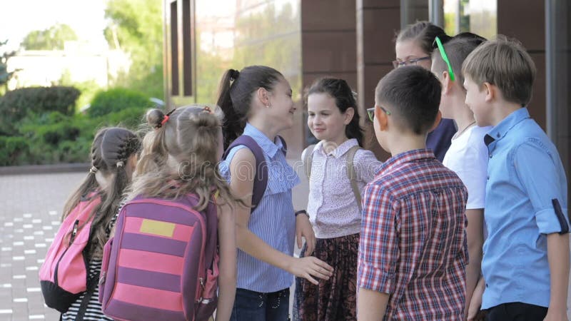 Group of Kids Meet Each Other in Front of School Stock Footage - Video ...