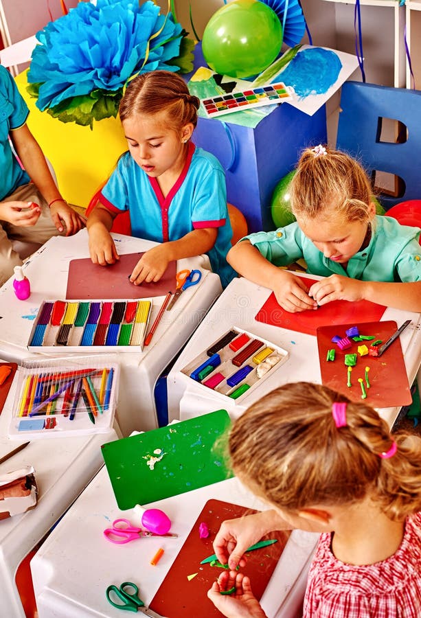 Group Kids Molded of Plasticine Table in Stock Image - Image of ...