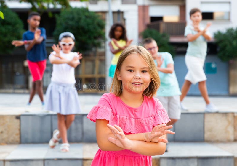 Group of Kids Performing Street Dance Outdoors Stock Image - Image of ...