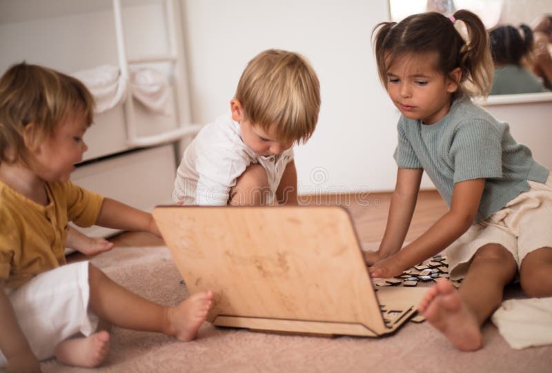 Kids Playing Interactive Games Stock Photo - Image of indoors, playing ...