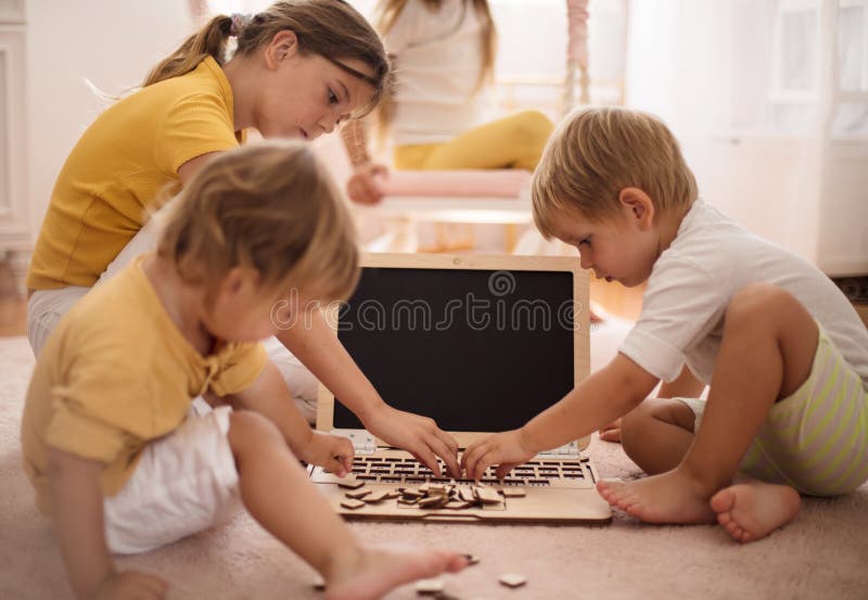 Kids Playing Interactive Games Stock Photo - Image of bedroom, group ...