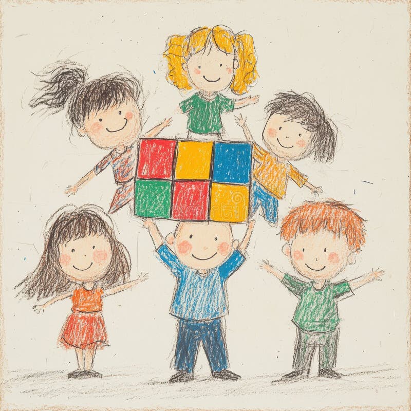 Group of Kids Playing with a Rubik S Cube Stock Photo - Image of game ...