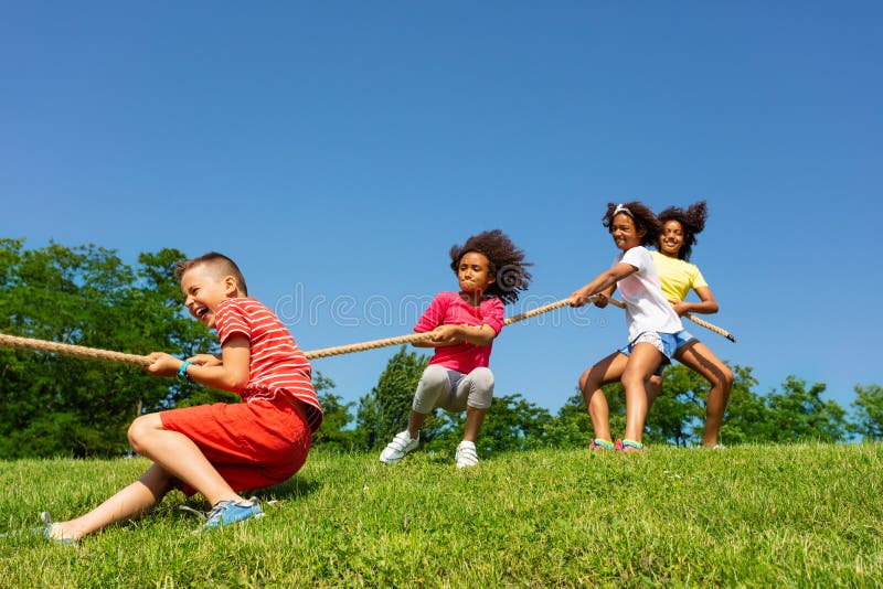 Summer Camp Game of Pulling Cord in Team on Lawn Stock Image - Image of ...