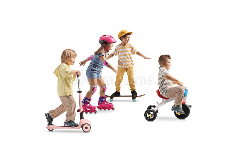 Group of Kids Riding Bicycle, Skateboard and Rollerblades Stock Image ...