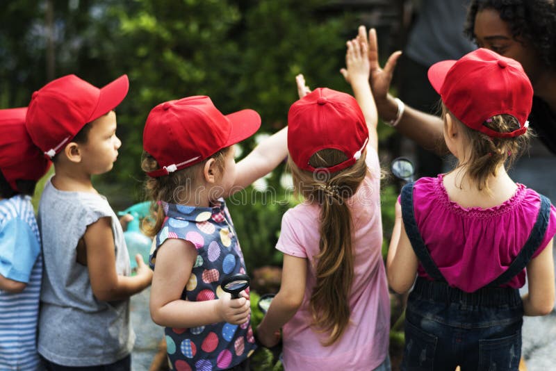 Group of Kids School Field Trips Learning Outdoors Active Smiling Fun ...