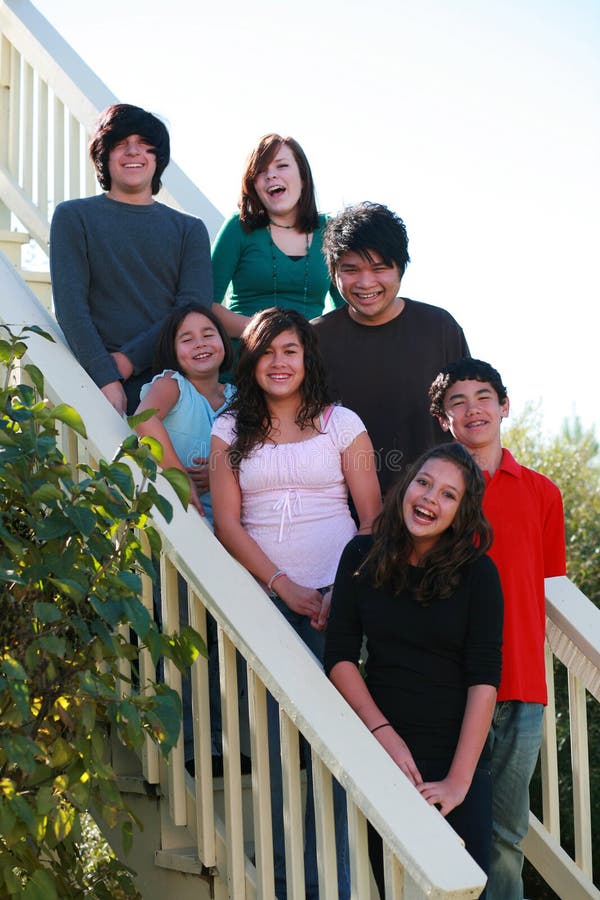 Group of kids on stairs stock photo. Image of behavior - 7235338