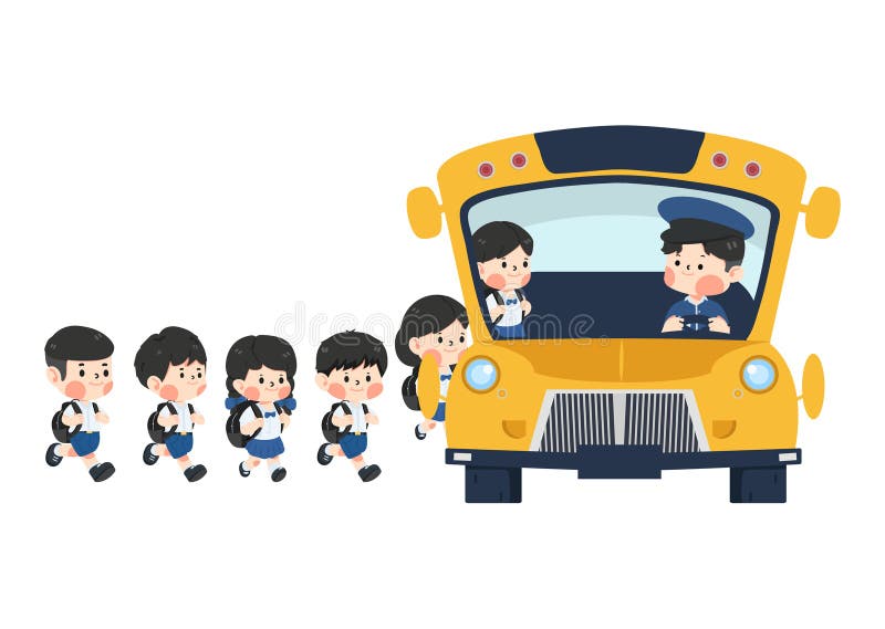 Group Kids Students Enter School Bus Stock Vector - Illustration of ...