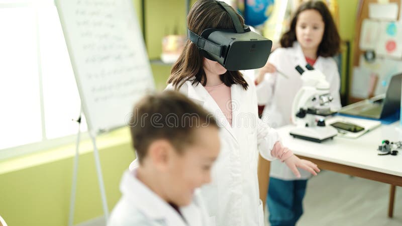 Group of Kids Students Using Virtual Reality Glasses at Laboratory ...