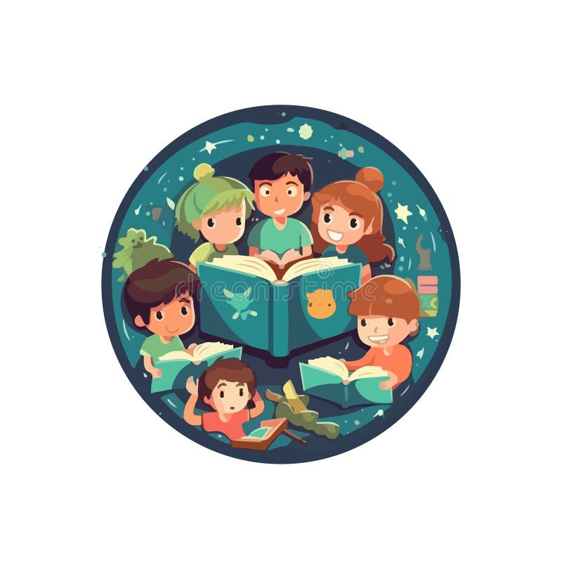 Group of Kids Study Together Stock Vector - Illustration of read, icon ...