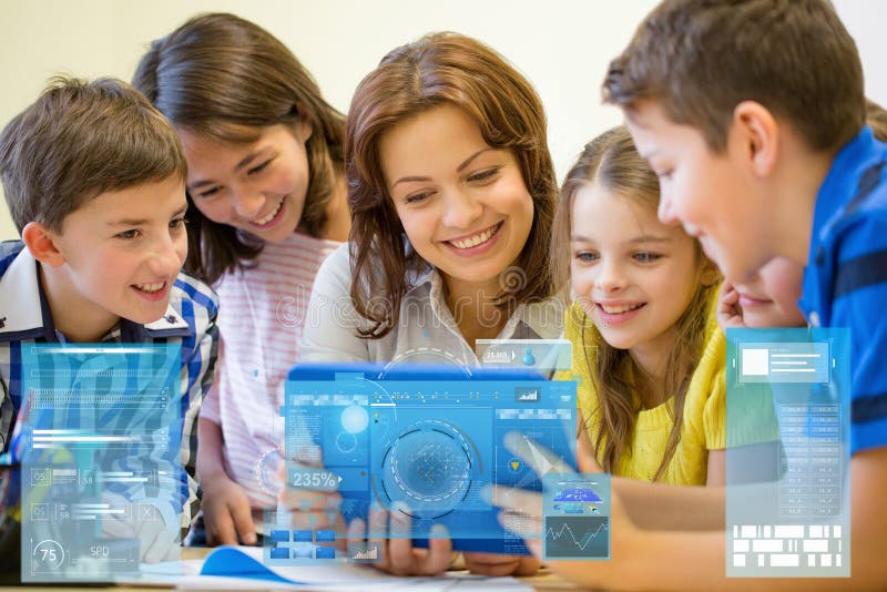 Group of School Kids with Tablet Pc in Classroom Stock Image - Image of ...
