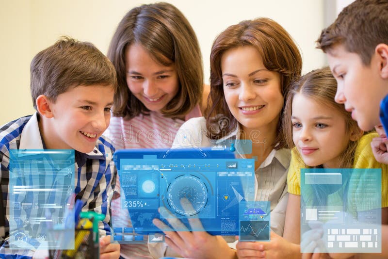 Group of School Kids with Tablet Pc in Classroom Stock Image - Image of ...