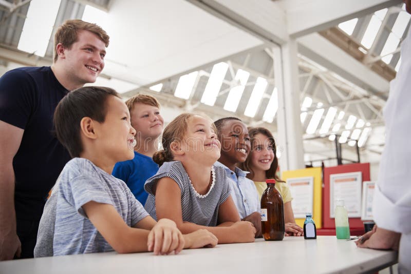 Group of Kids with Teachers Having Fun at a Science Centre Stock Photo ...