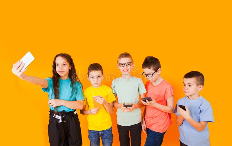 Group of Kids Using Digital Mobile Phone Stock Photo - Image of ...