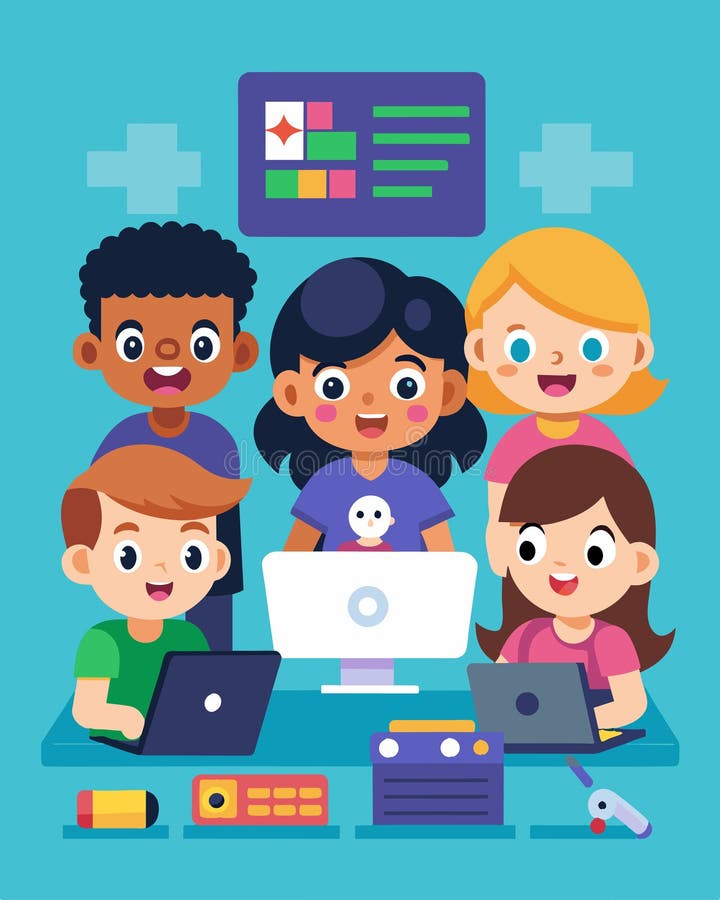 A Group of Kids Work Together To Program a Basic Video Game Using an ...