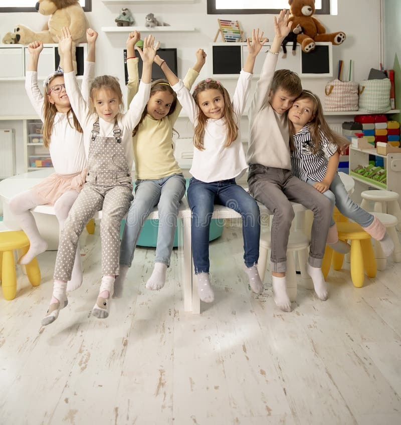 Group of Kindergarten Kid Friends Sitting and Having Fun Stock Image ...