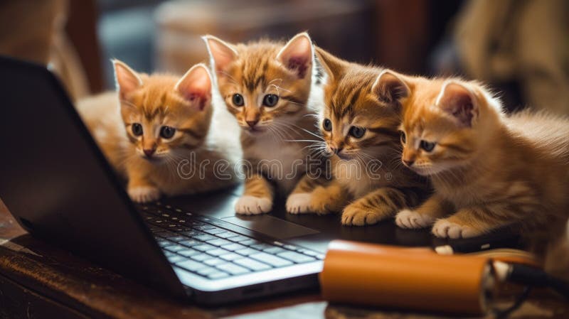 A Group of Kittens Sitting on Top of a Laptop Computer. Generative AI ...